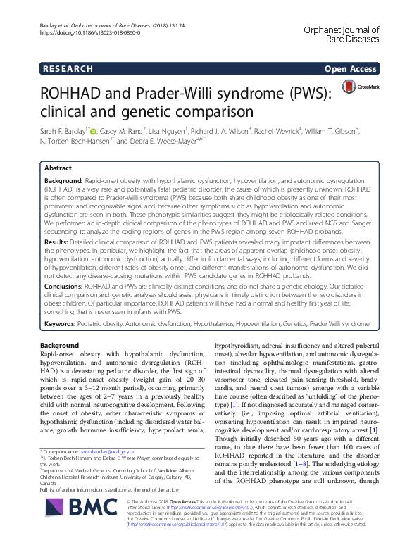 (PDF) ROHHAD and Prader-Willi syndrome (PWS): clinical and genetic ...