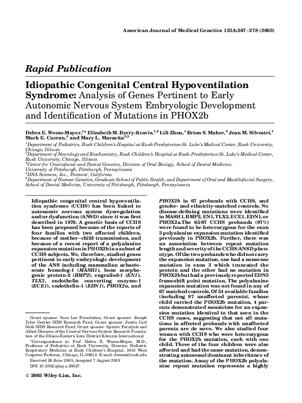(PDF) Idiopathic congenital central hypoventilation syndrome: the next ...
