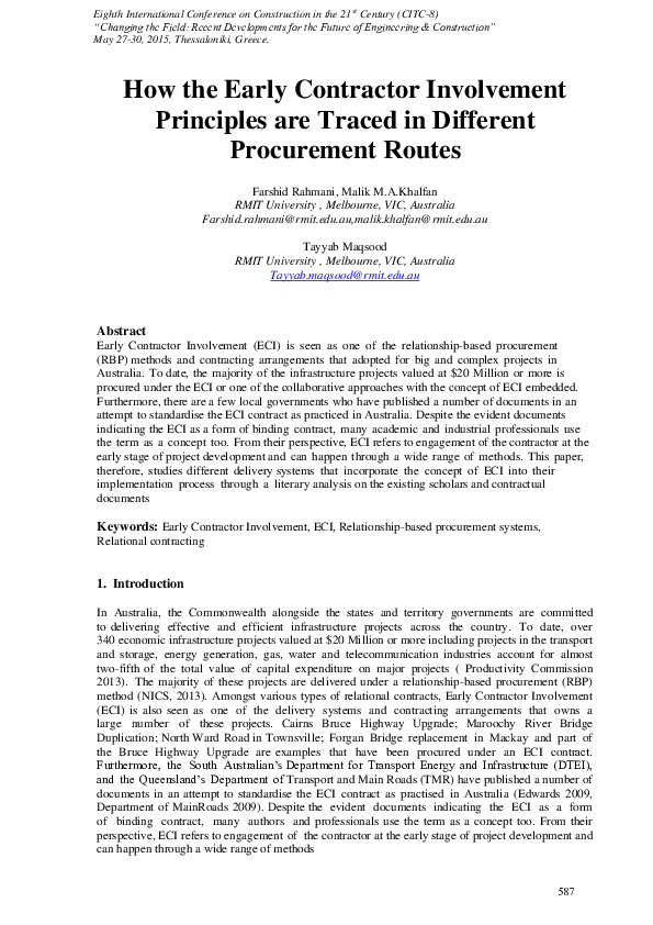 (PDF) How the Early Contractor Involvement Principles are Traced in ...
