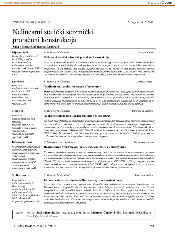 (PDF) Nonlinear static seismic analysis of structures