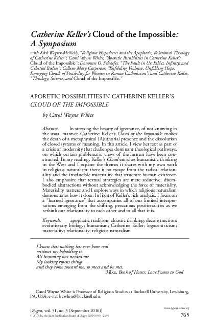 (PDF) Aporetic Possibilities in Catherine Keller's Cloud of the Impossible