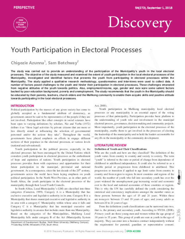 (PDF) Youth Participation in Electoral Processes