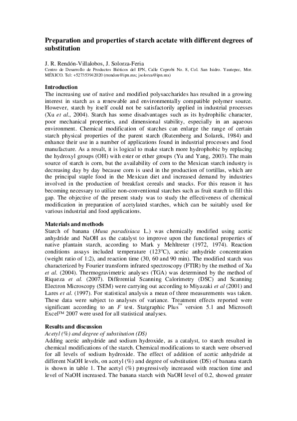 (PDF) Preparation and properties of starch acetate with different ...