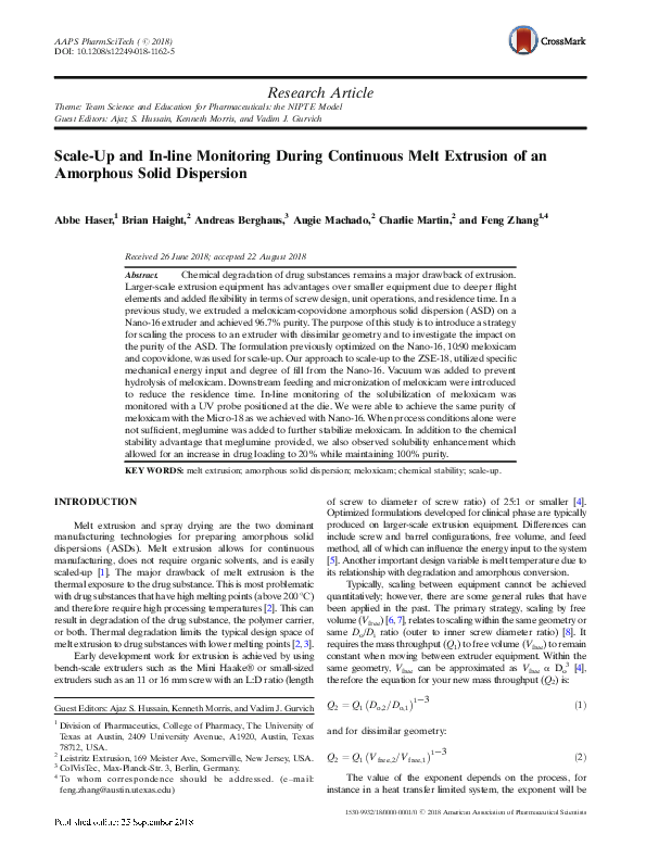 (PDF) Scale-Up and In-line Monitoring During Continuous Melt Extrusion ...