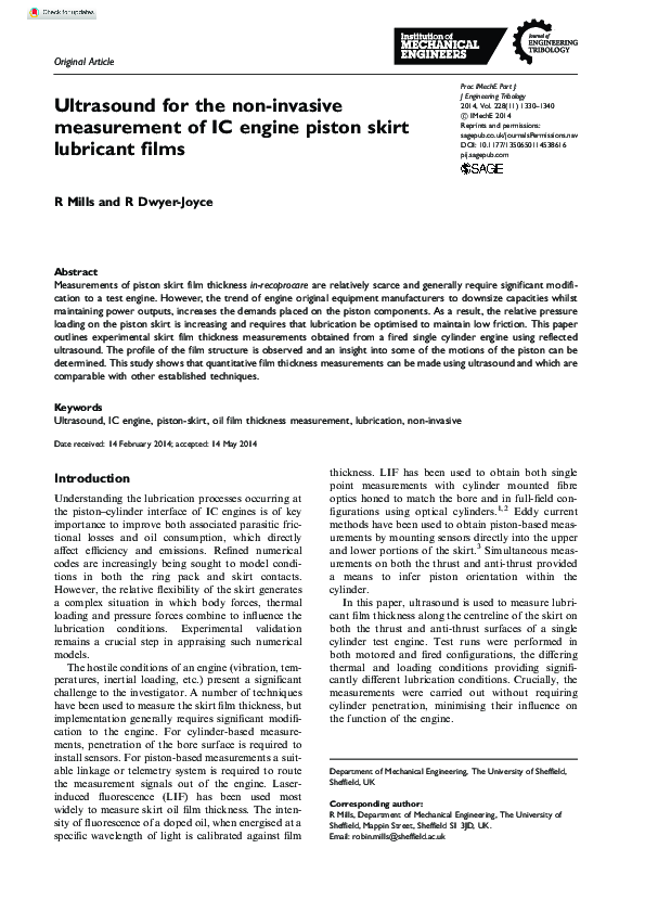 (PDF) Ultrasound for the non-invasive measurement of IC engine piston ...