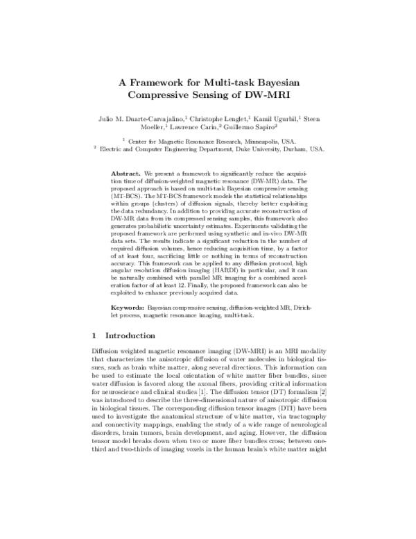 (PDF) A Framework for Multi-task Bayesian Compressive Sensing of DW-MRI