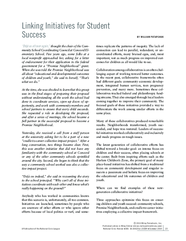(PDF) Building Partnerships for Student Success in Communities