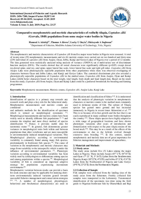(PDF) Comparative morphometric and meristic characteristics of redbelly ...