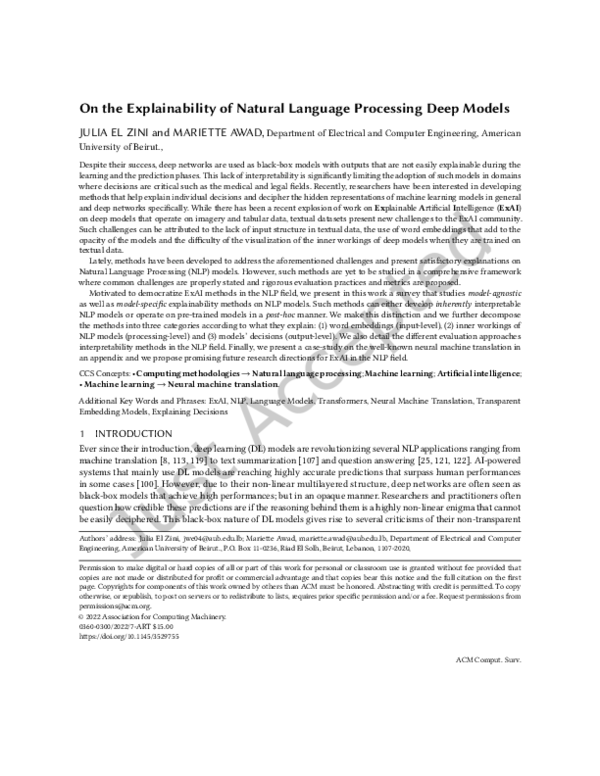 (PDF) On the Explainability of Natural Language Processing Deep Models