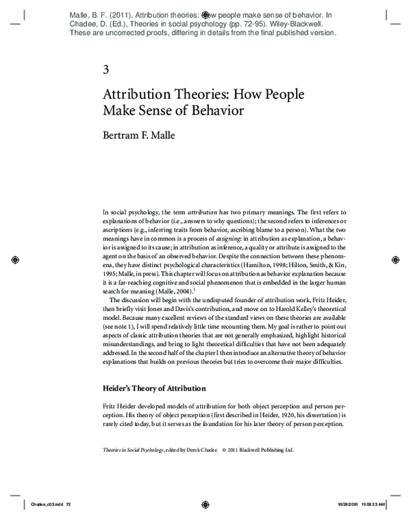 (PDF) Attribution Theories: How People Make Sense of Behavior