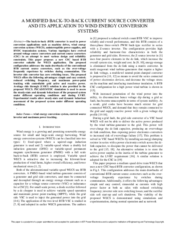 (PDF) Modified back-to-back current source converter and its ...