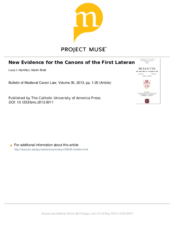 (PDF) New Evidence for the Canons of the First Lateran Council