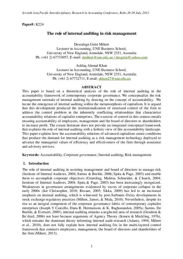 (PDF) The Role of Internal Auditing in Risk Management