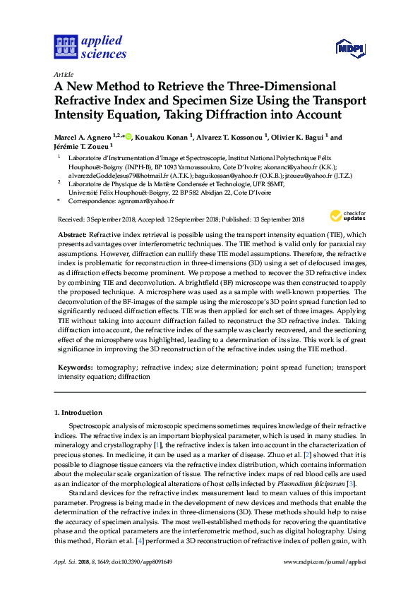 (PDF) A New Method to Retrieve the Three-Dimensional Refractive Index and Specimen Size Using ...