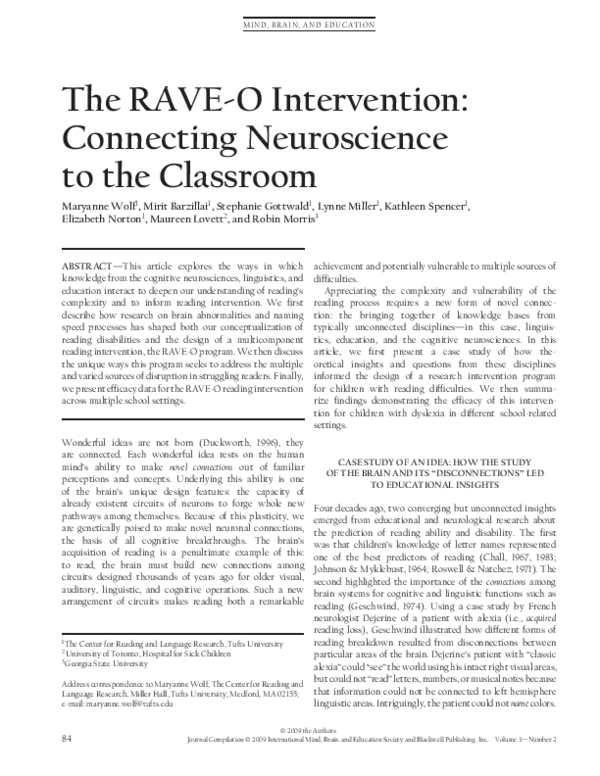 (PDF) The RAVE-O Intervention: Connecting Neuroscience to the Classroom
