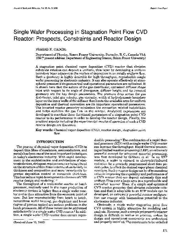 (PDF) Single wafer processing in stagnation point flow CVD reactor ...
