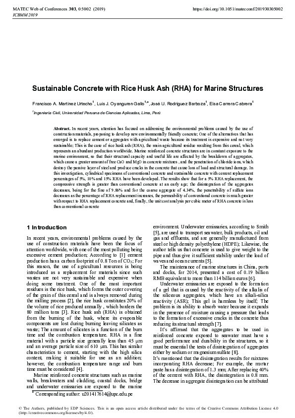 (PDF) Sustainable Concrete with Rice Husk Ash (RHA) for Marine Structures