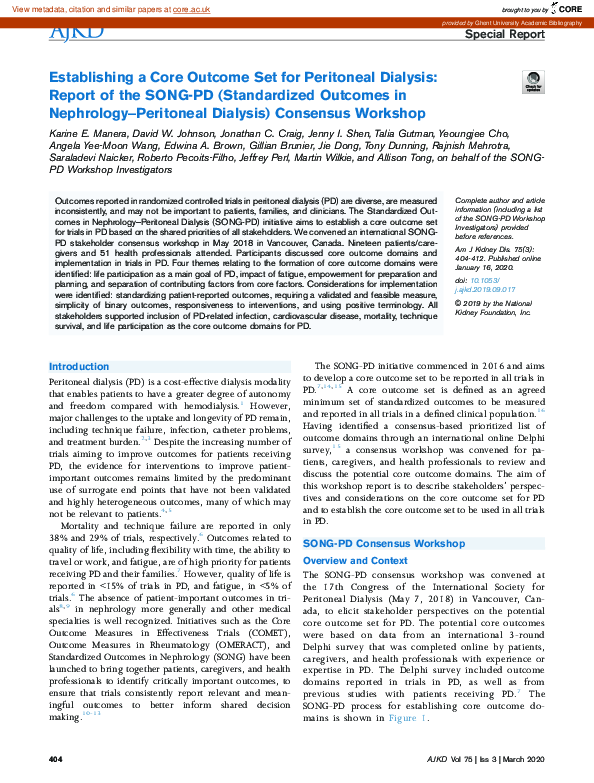 Establishing a Core Outcome Set for Peritoneal Dialysis: Report of the ...
