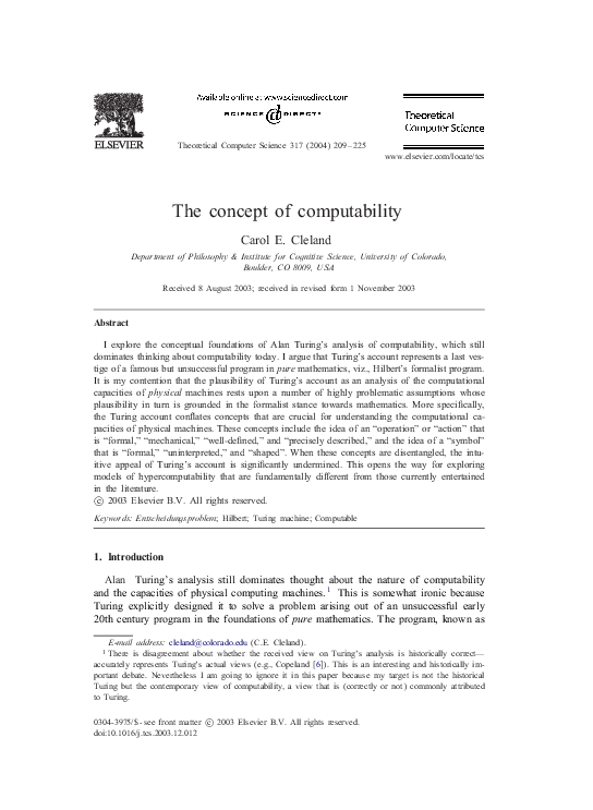 (PDF) The concept of computability