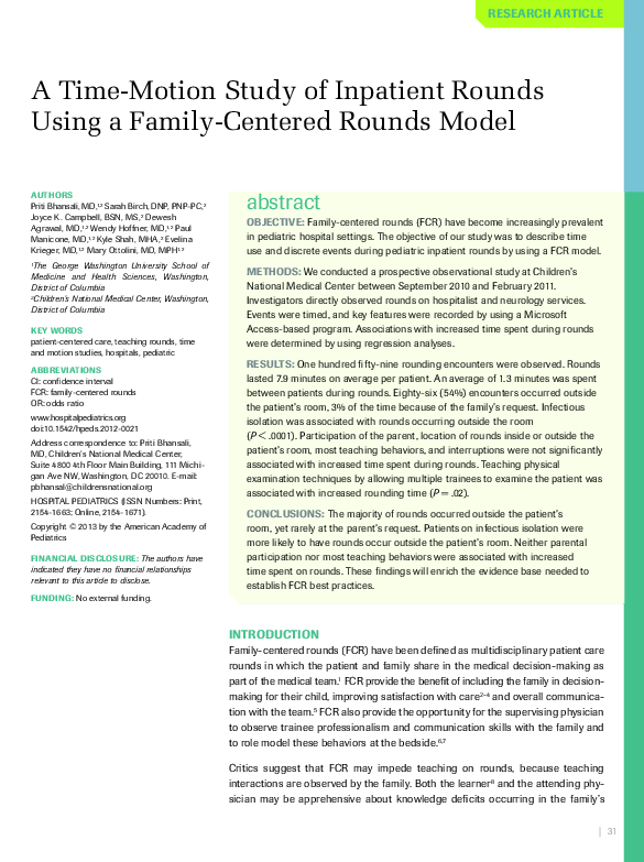 (PDF) A Time-Motion Study of Inpatient Rounds Using a Family-Centered ...