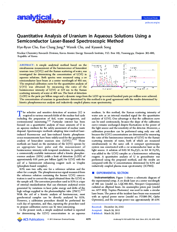 (PDF) Quantitative Analysis of Uranium in Aqueous Solutions Using a Semiconductor Laser-Based ...