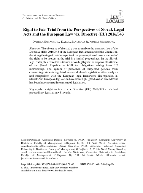 (PDF) Right to Fair Trial from the Perspectives of Slovak Legal Acts ...