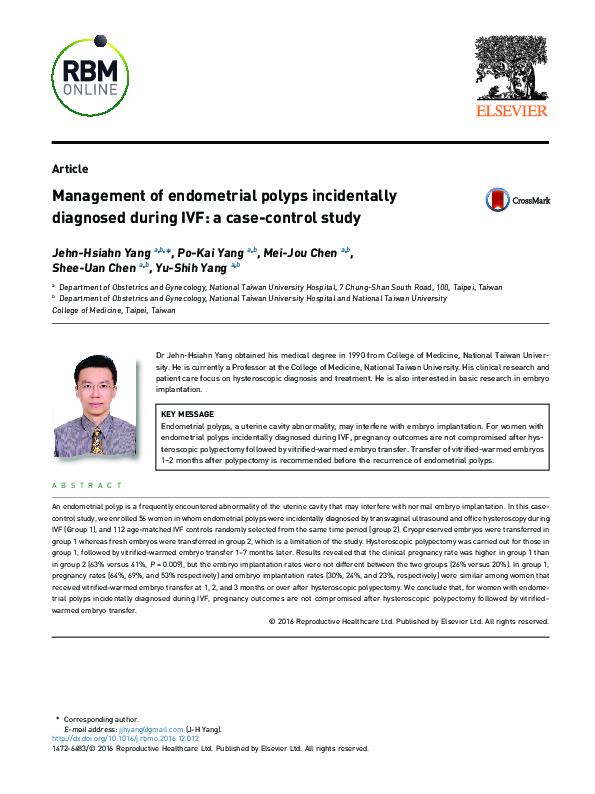 (PDF) Management of endometrial polyps incidentally diagnosed during ...