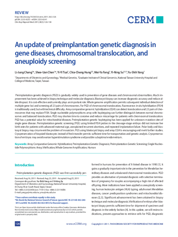 (PDF) An update of preimplantation genetic diagnosis in gene diseases ...