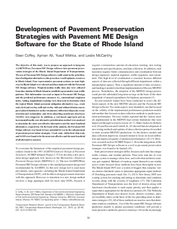 (PDF) Development of Pavement Preservation Strategies with Pavement ME ...
