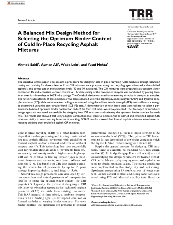 (PDF) A Balanced Mix Design Method for Selecting the Optimum Binder Content of Cold In-Place ...
