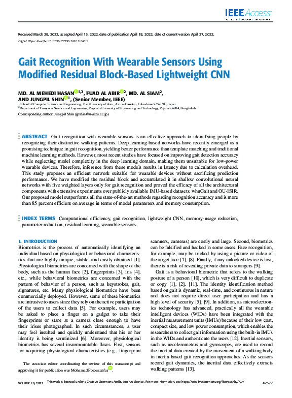 Pdf Efficient Gait Recognition Using Lightweight Cnns With Wearables
