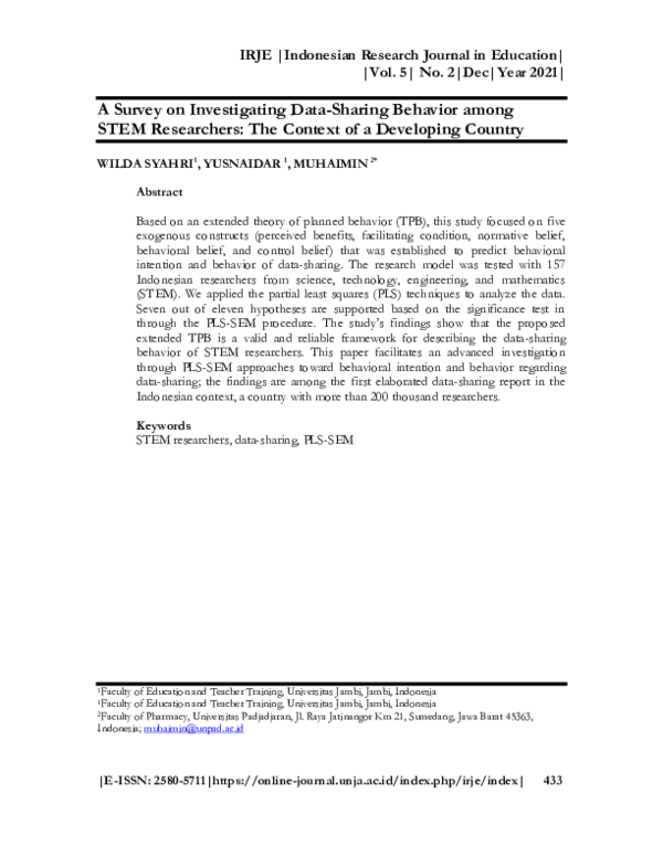 (PDF) A Survey on Investigating Data-Sharing Behavior among STEM ...