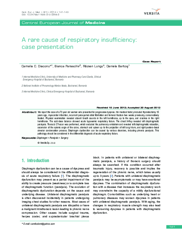 (PDF) A rare cause of respiratory insufficiency: case presentation