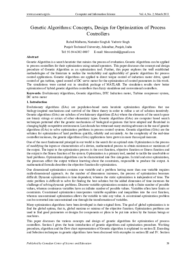 (PDF) Genetic Algorithms: Concepts, Design for Optimization of Process Controllers