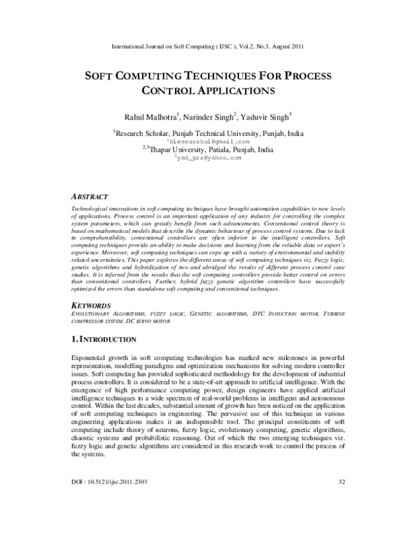 (PDF) Soft Computing Techniques for Process Control Applications