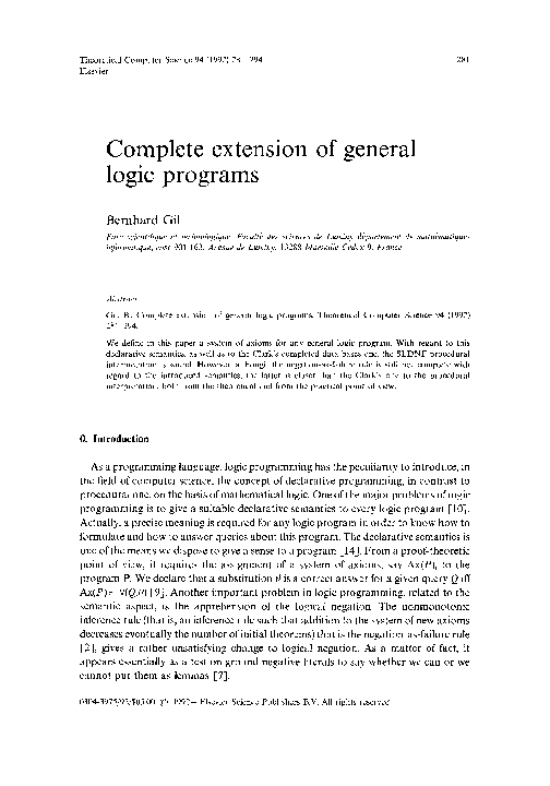 (PDF) Complete extension of general logic programs | Bernhard Gil ...