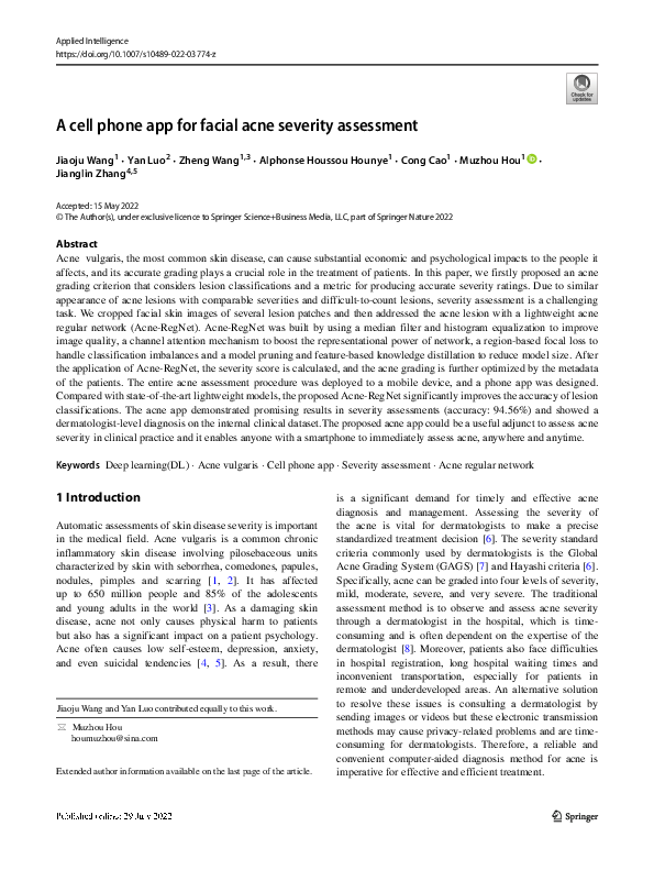 (PDF) A cell phone app for facial acne severity assessment
