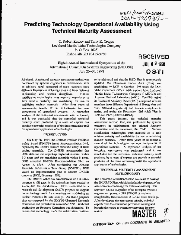 (PDF) Predicting technology operational availability using technical ...