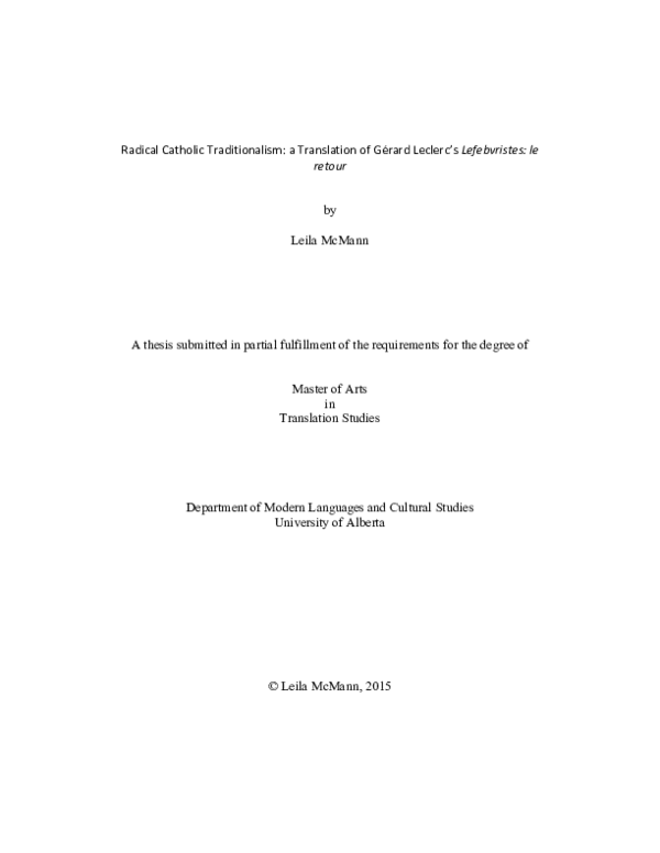 (PDF) Radical Catholic Traditionalism: a Translation of Gérard Leclerc ...
