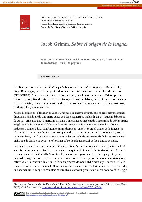 (PDF) Jacob Grimm, Sobre el origen de la lengua : Sáenz Peña, EDUNTREF ...