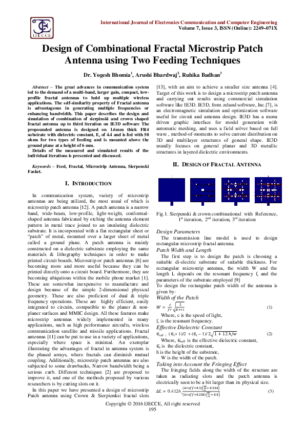 (PDF) Design of Combinational Fractal Microstrip Patch Antenna using Two Feeding Techniques