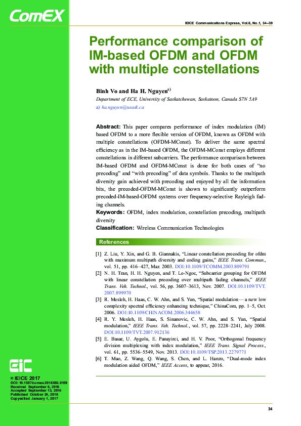 (PDF) Performance Comparison of IM-Based OFDM and OFDM with Multiple Constellations