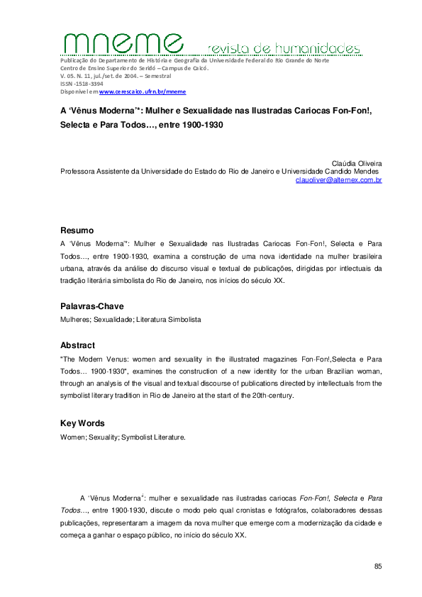 (PDF) A 'Vênus Moderna'*: Mulher e Sexualidade nas Ilustradas Cariocas ...