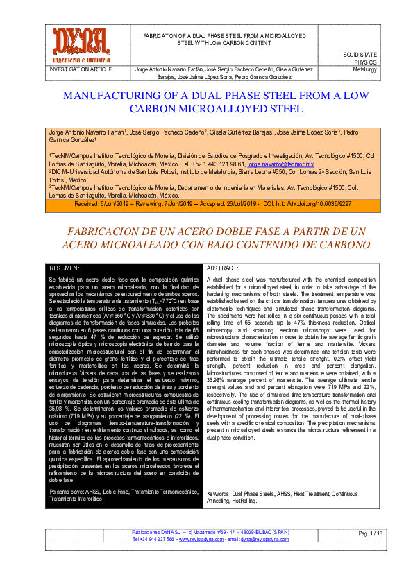 (PDF) Production of a Dual Phase Steel from a Low Carbon Microalloyed Steel