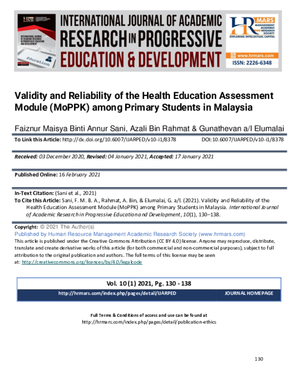 (PDF) Validity and Reliability of the Health Education Assessment Module’s Needs Analysis ...