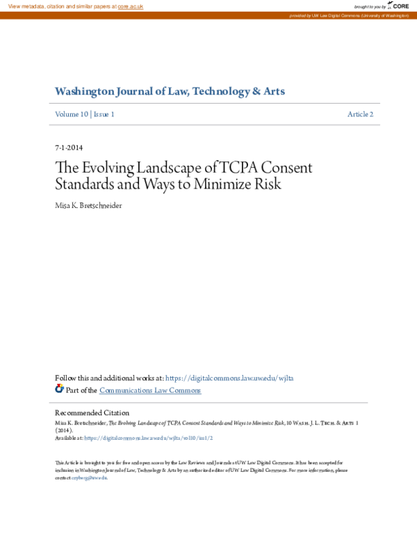 (PDF) The Evolving Landscape of TCPA Consent Standards and Ways to ...