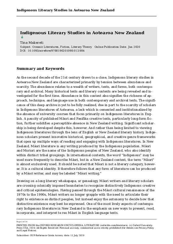 (PDF) Indigenous Literary Studies in Aotearoa New Zealand
