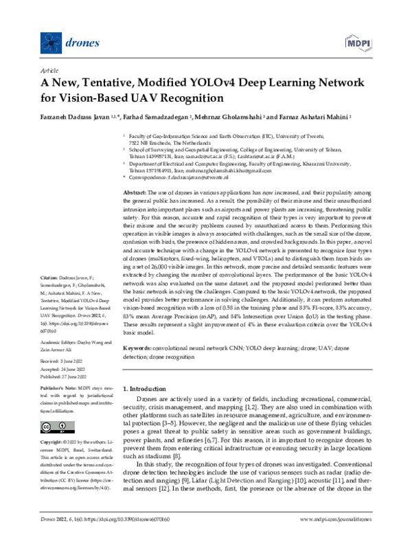 Pdf A New Tentative Modified Yolov4 Deep Learning Network For Vision Based Uav Recognition