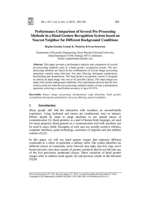 Pdf Performance Comparison Of Several Pre Processing Methods In A