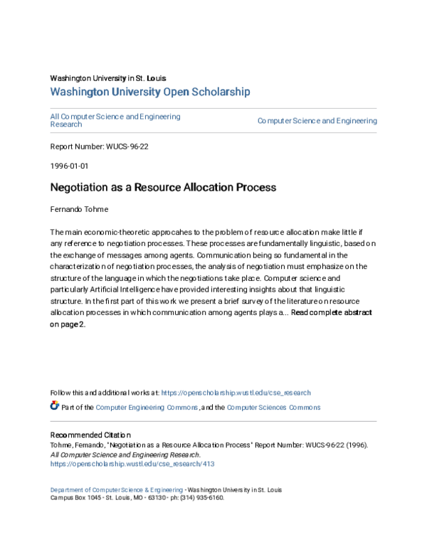 (PDF) Negotiation as a Resource Allocation Process